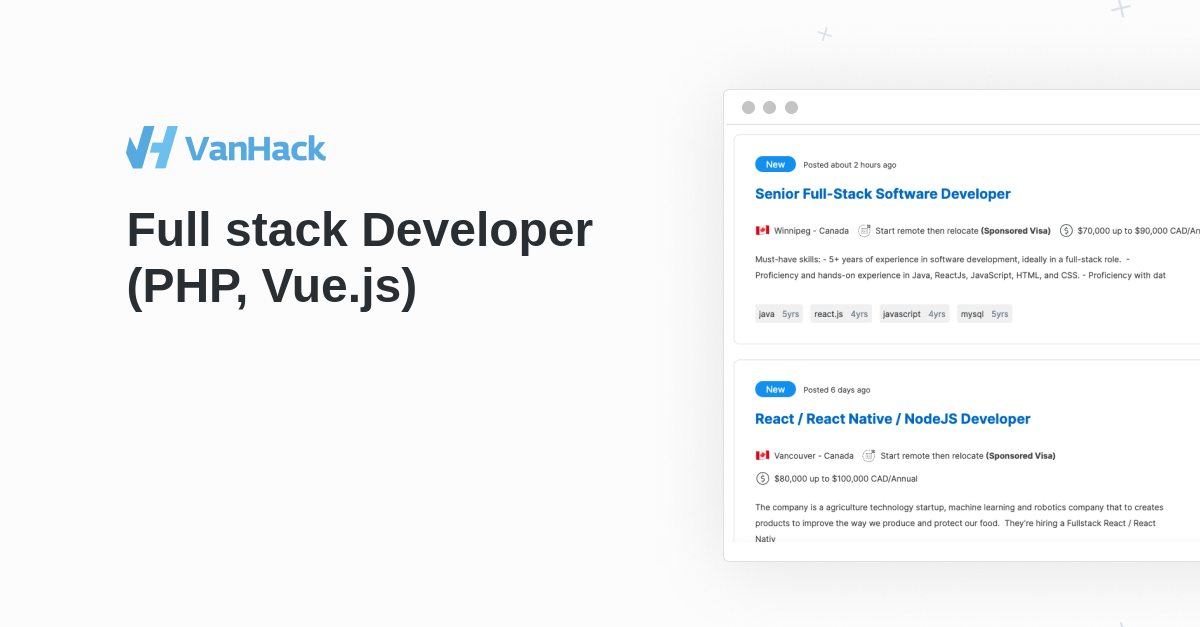 Full Stack Developer Php Vue Js Vanhack